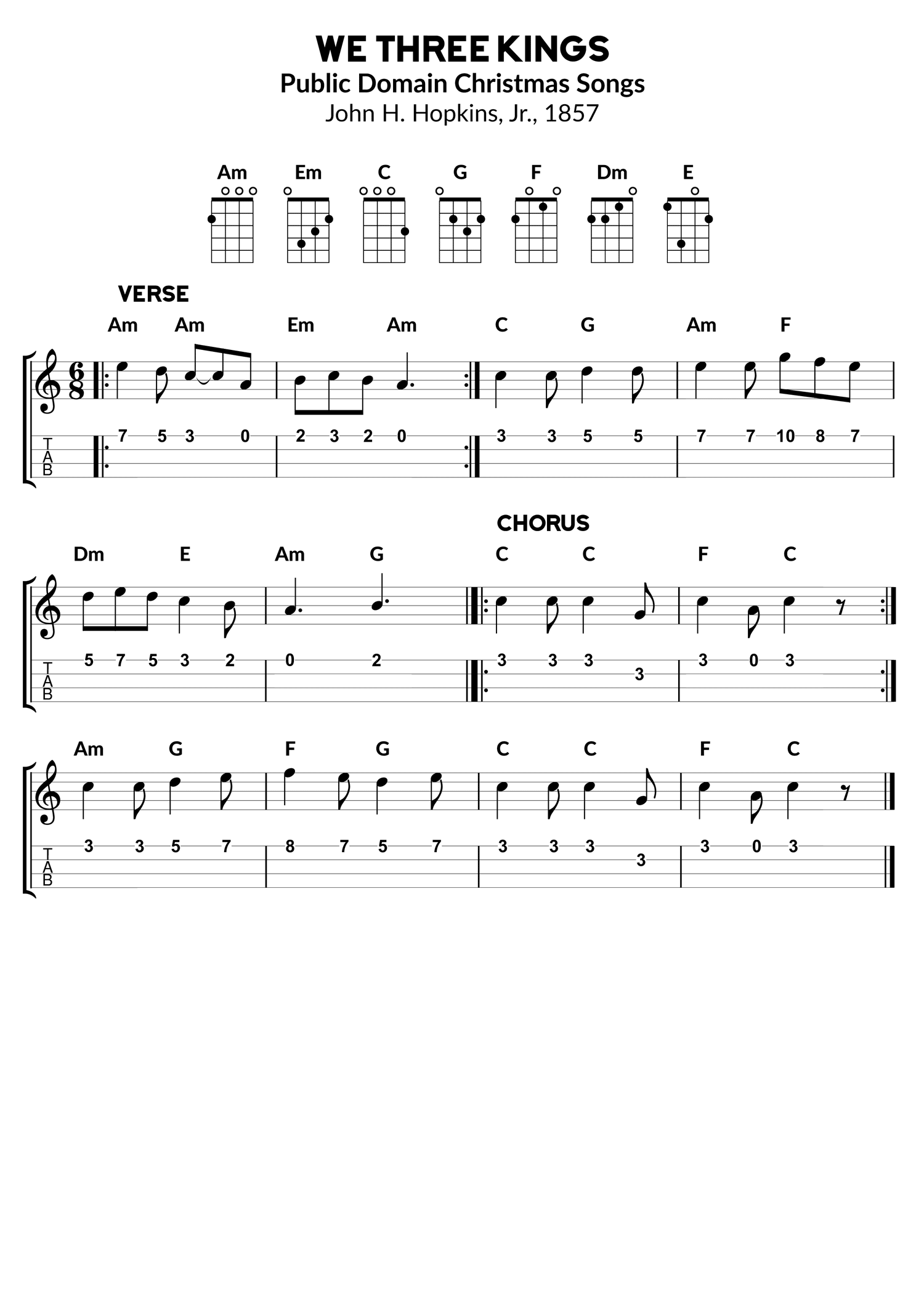 We Three Kings – Guitar and Ukulele Sheet Music with Tab – Learn Guitar ...