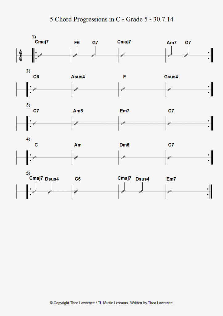 5 Chord Progressions in C – Grade 5 – Learn Guitar For Free