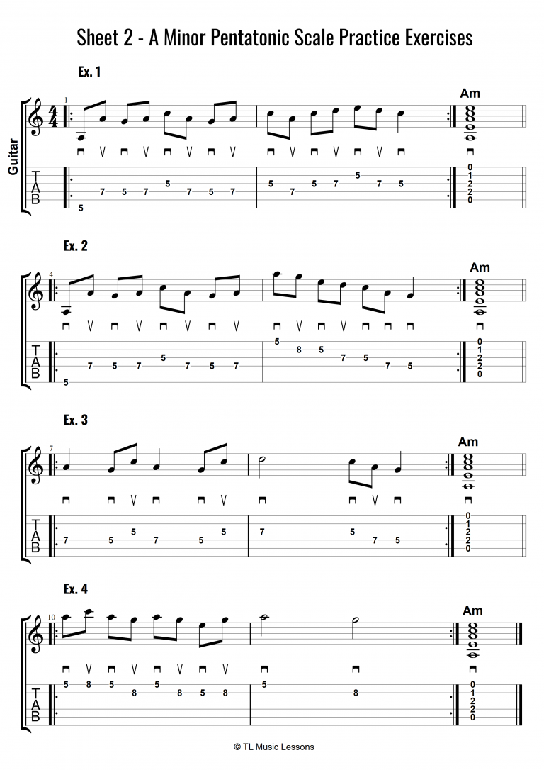 Sheet 2 – A Minor Pentatonic Scale Practice Exercises Grade 1-2 – Learn ...
