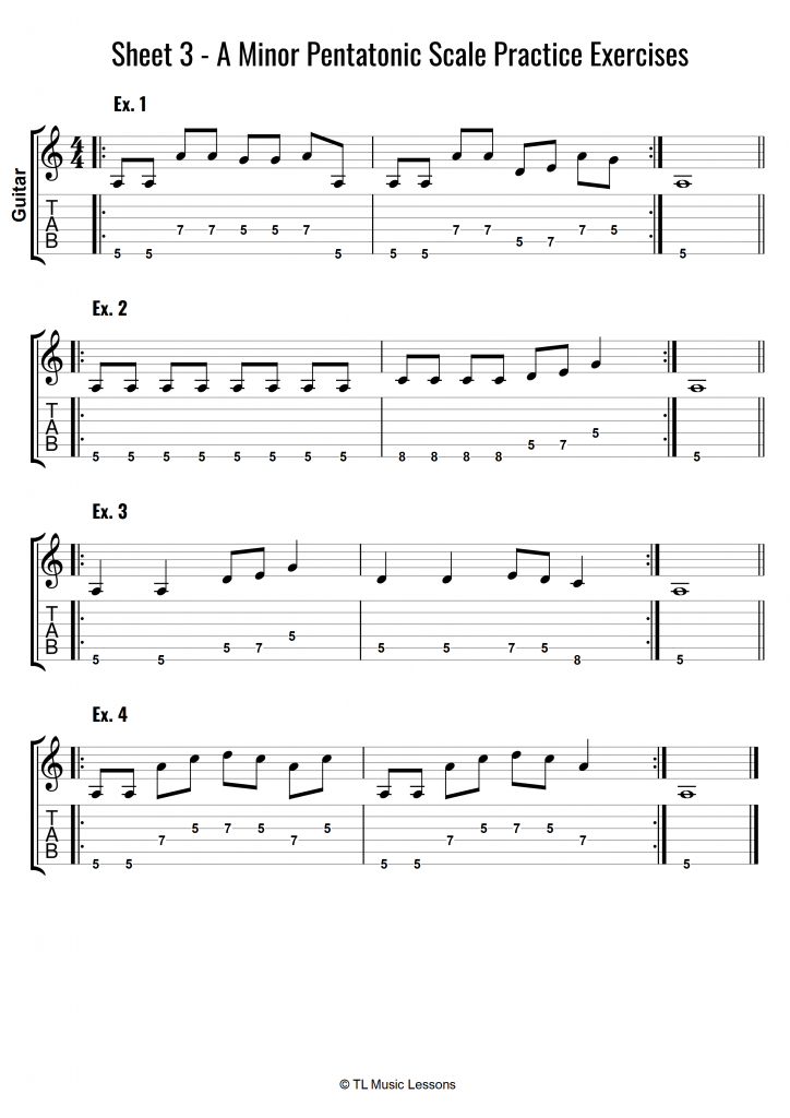 Sheet 3 – A Minor Pentatonic Scale Practice Exercises Grade 1-3 | Learn ...