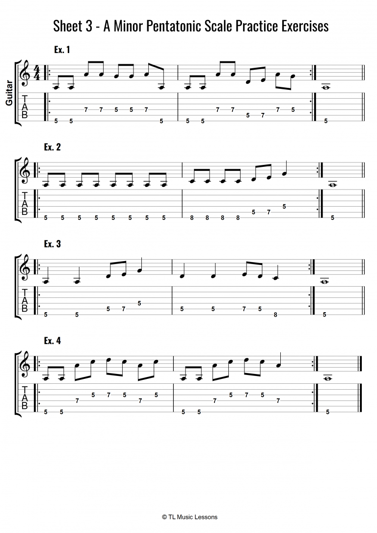 Sheet 3 – A Minor Pentatonic Scale Practice Exercises Grade 1-3 – Learn ...