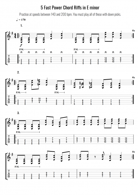 5 Fast Power Chord Riffs in E minor | Learn Guitar For Free