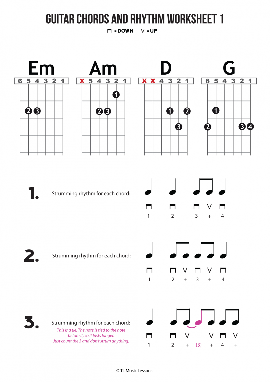 Guitar Chords and Rhythm Worksheet 1 – Learn Guitar For Free